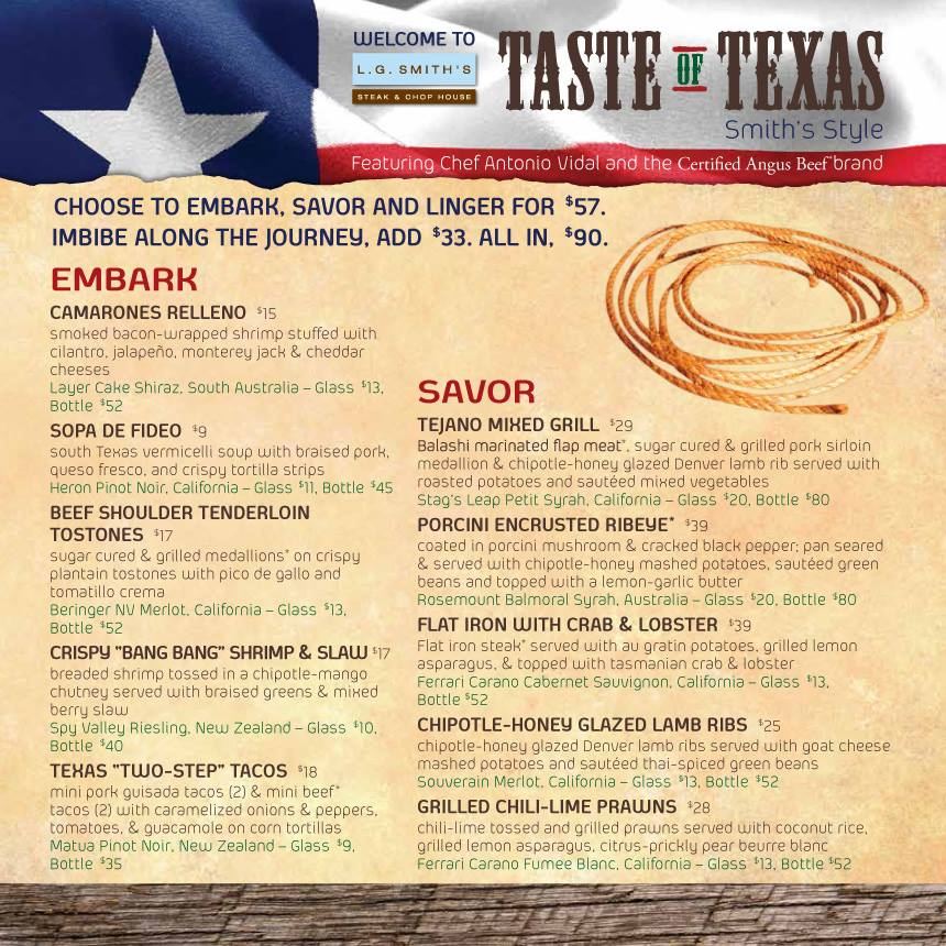 Taste of Texas Smith's Style - L.G. Smith's Chop & Steakhouse Special ...